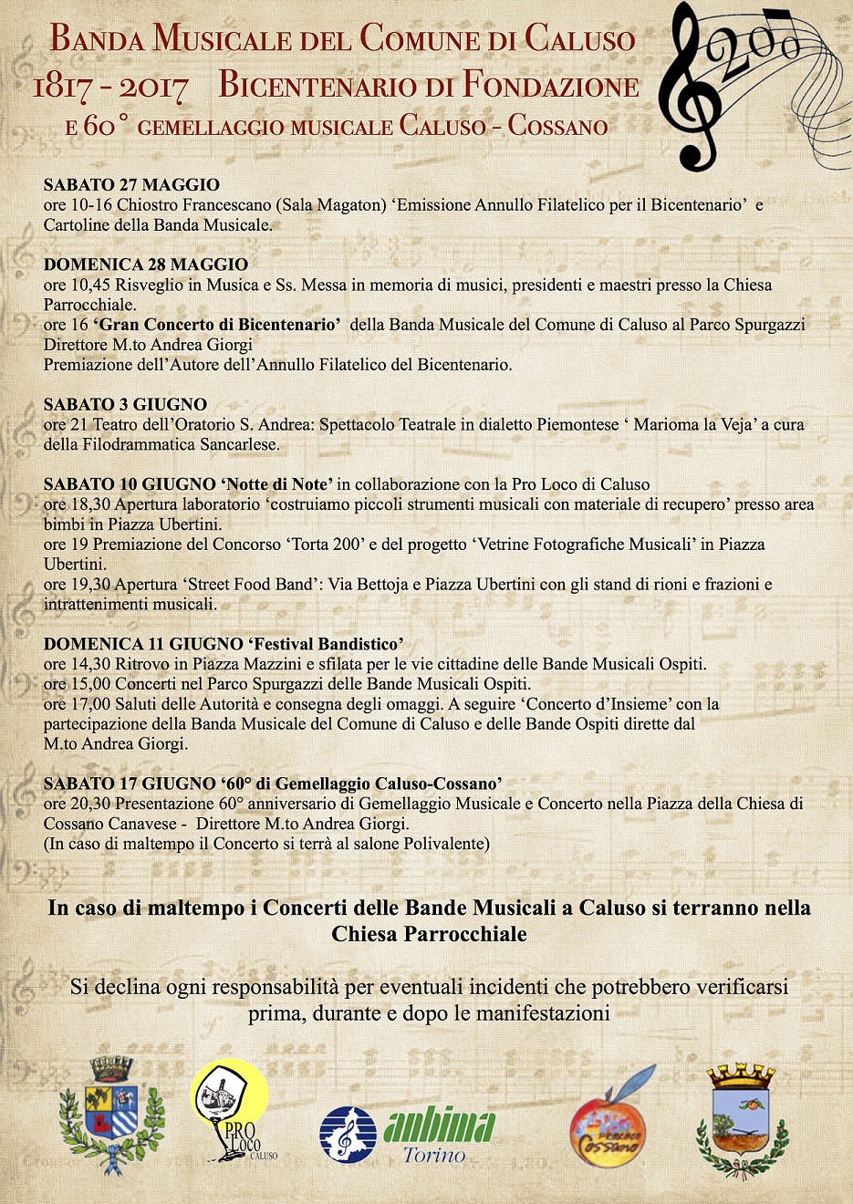 BANDA MUSICALE DEL COMUNE DI CALUSO - BICENTENARIO DI FONDAZIONE ...